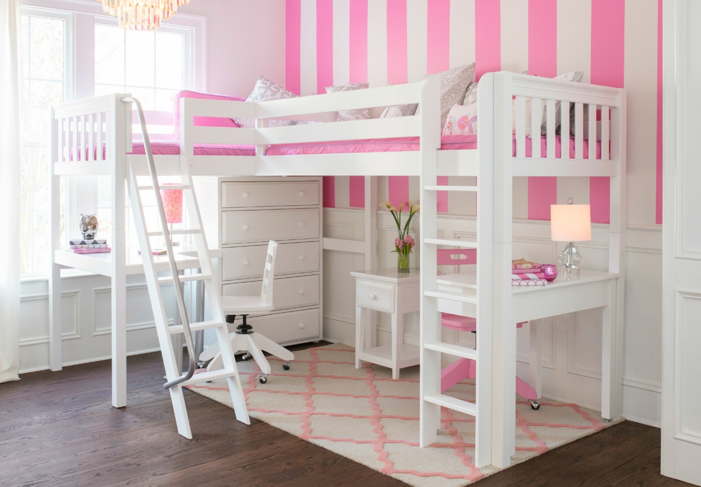 Maxtrix Corner High Loft with 2 desks and dresser white slatted – Kids ...