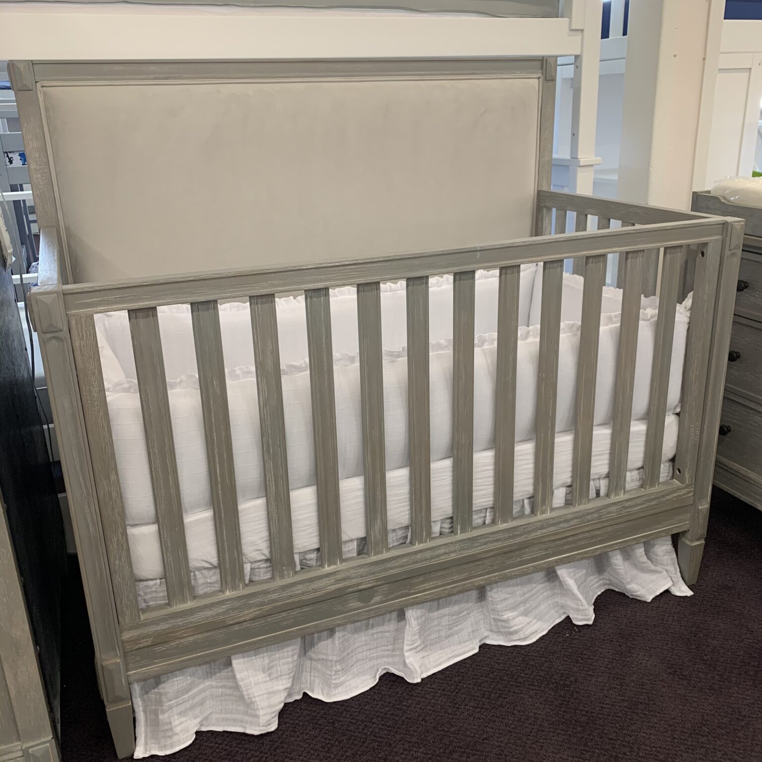 Heaven 4-in-1 Custom Upholstered Convertible Crib in Washed Grey – Kids ...