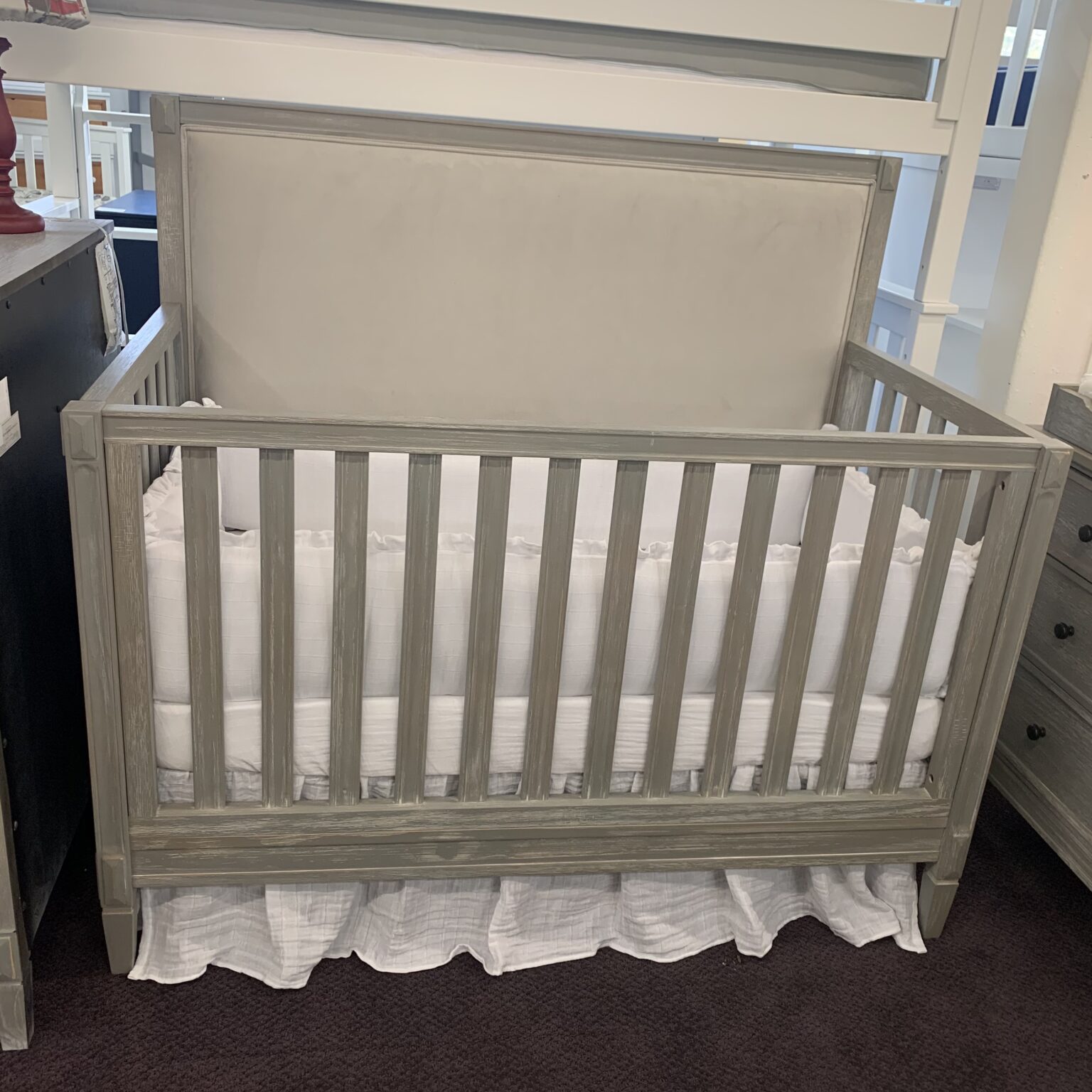 Heaven 4-in-1 Custom Upholstered Convertible Crib in Washed Grey – Kids ...